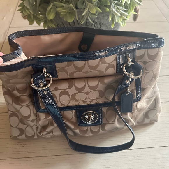 Coach | Bags | Coach Handbag Beautiful Blue And Brown Only Used A Few Times Super Cute | Poshmark